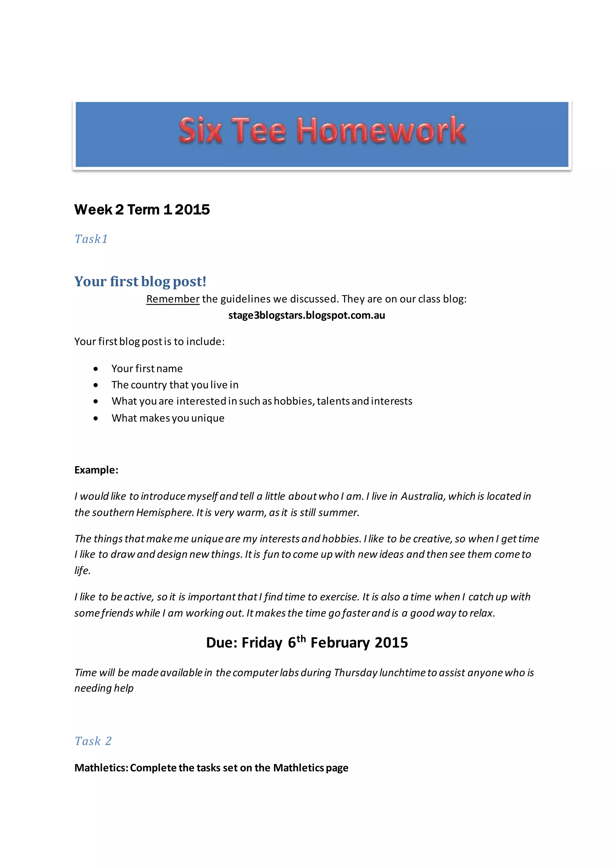 Homework week 2 term 1 2015 | PDF