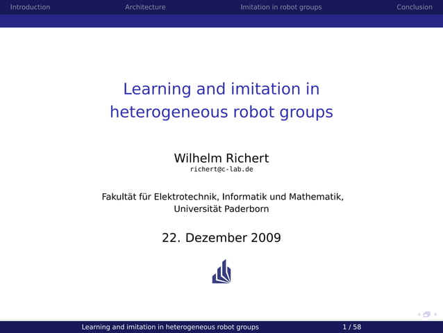 Learning And Imitation In Heterogeneous Robot Groups Ppt