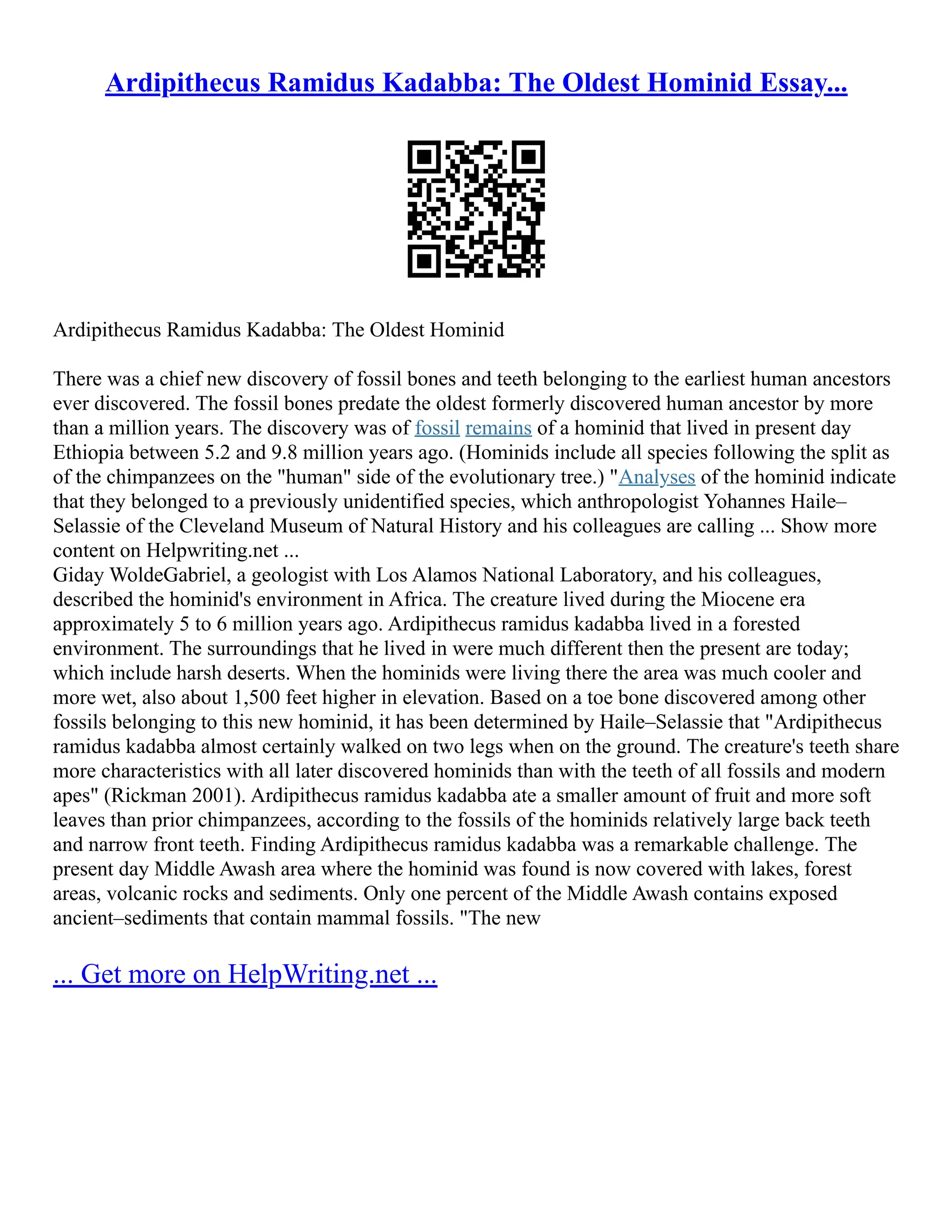 Hominid Evolution Essay | PDF