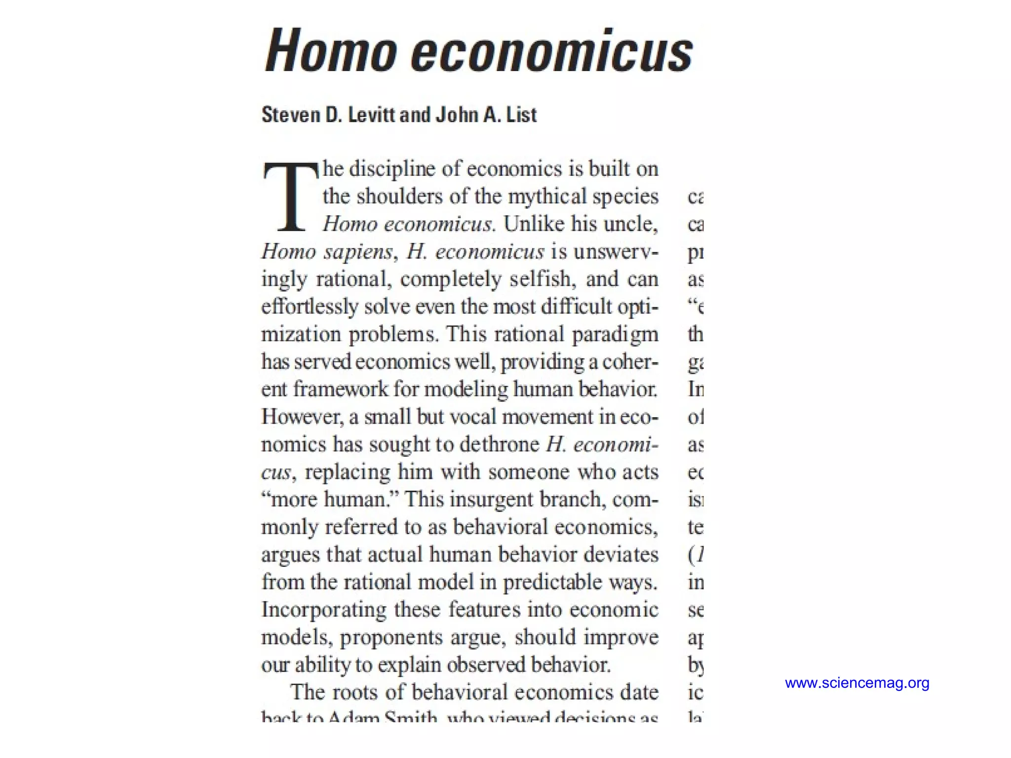 Does Homo Economicus exist? | PPT
