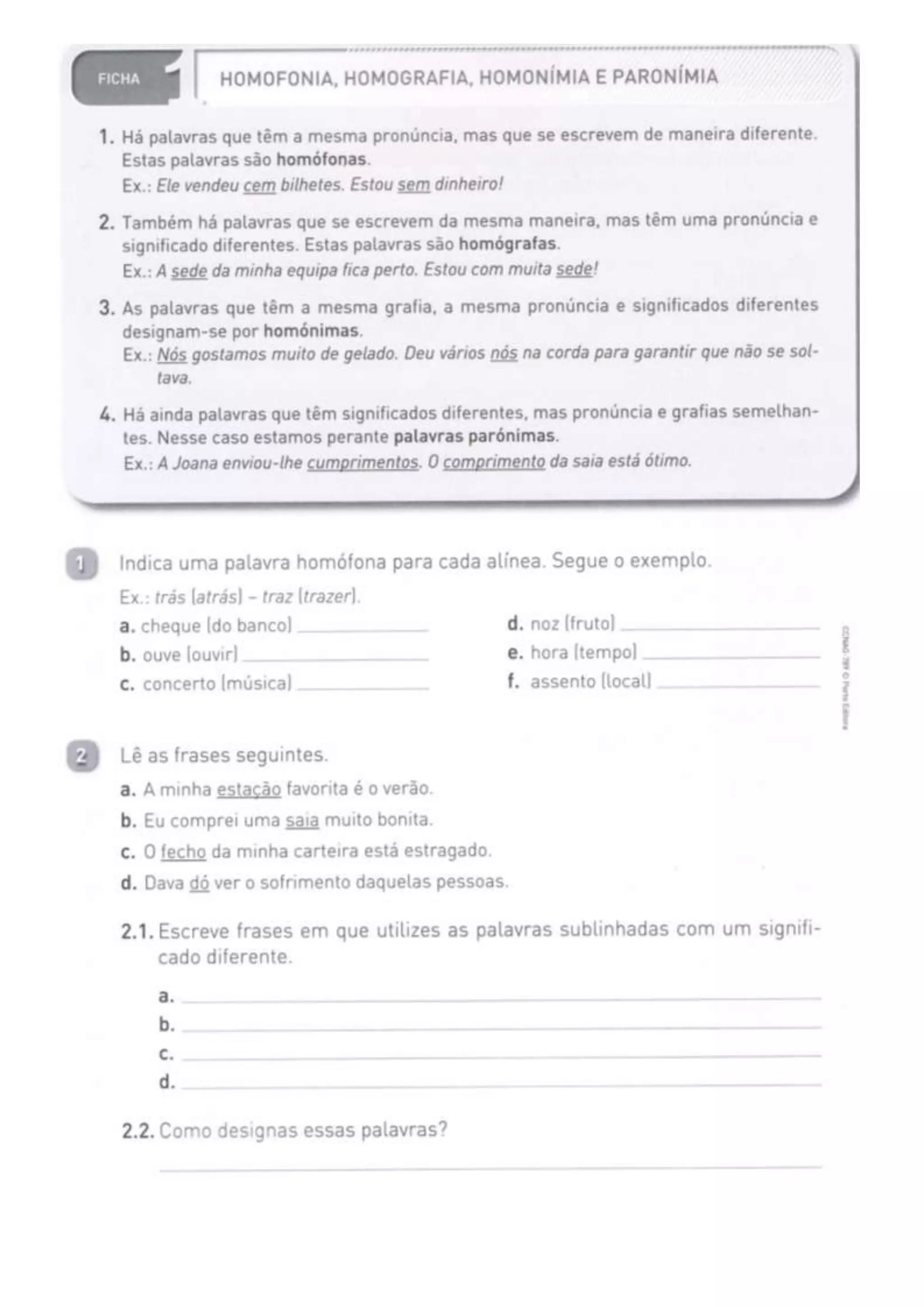 Homofonia, homografia, homonímia e paronímia | DOCX