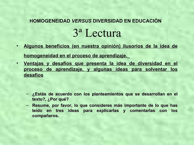 homogeneidad versus diversidad en educacion | PPT