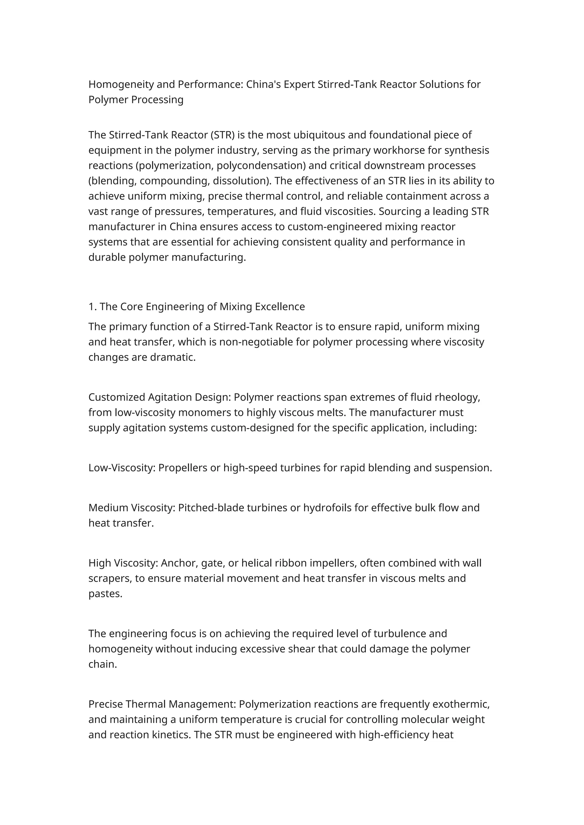 Homogeneity and Performance China's Expert Stirred-Tank Reactor ...