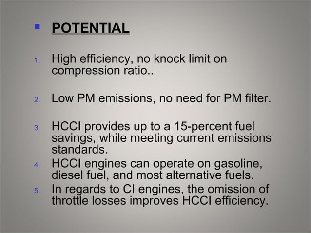 Homogeneous charge compression ignition hcci Engines | PPT | Chemistry ...