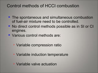 Homogeneous charge compression ignition hcci Engines | PPT