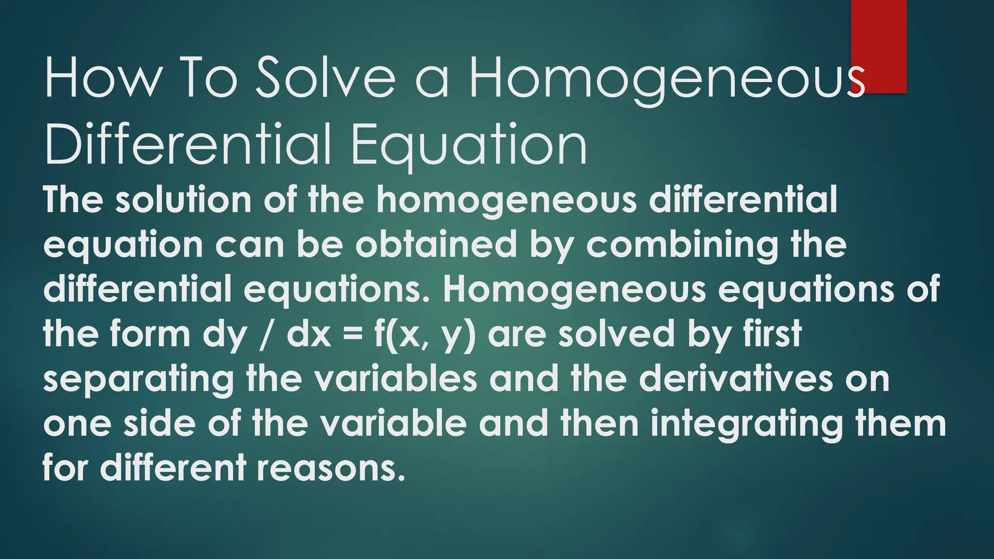 Homogeneous Differential Linear Equation Pptx