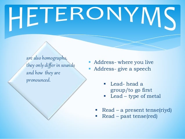 Homographs,homonyms,heteronyms