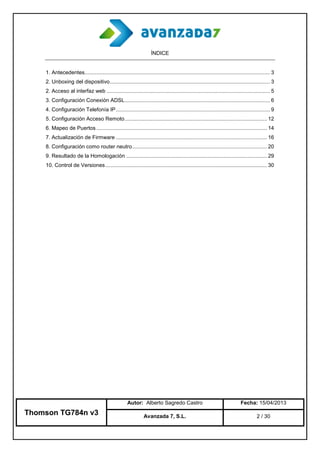 Documento de Homologacion Avanzada 7 (Thomson TG784n v3) | PDF