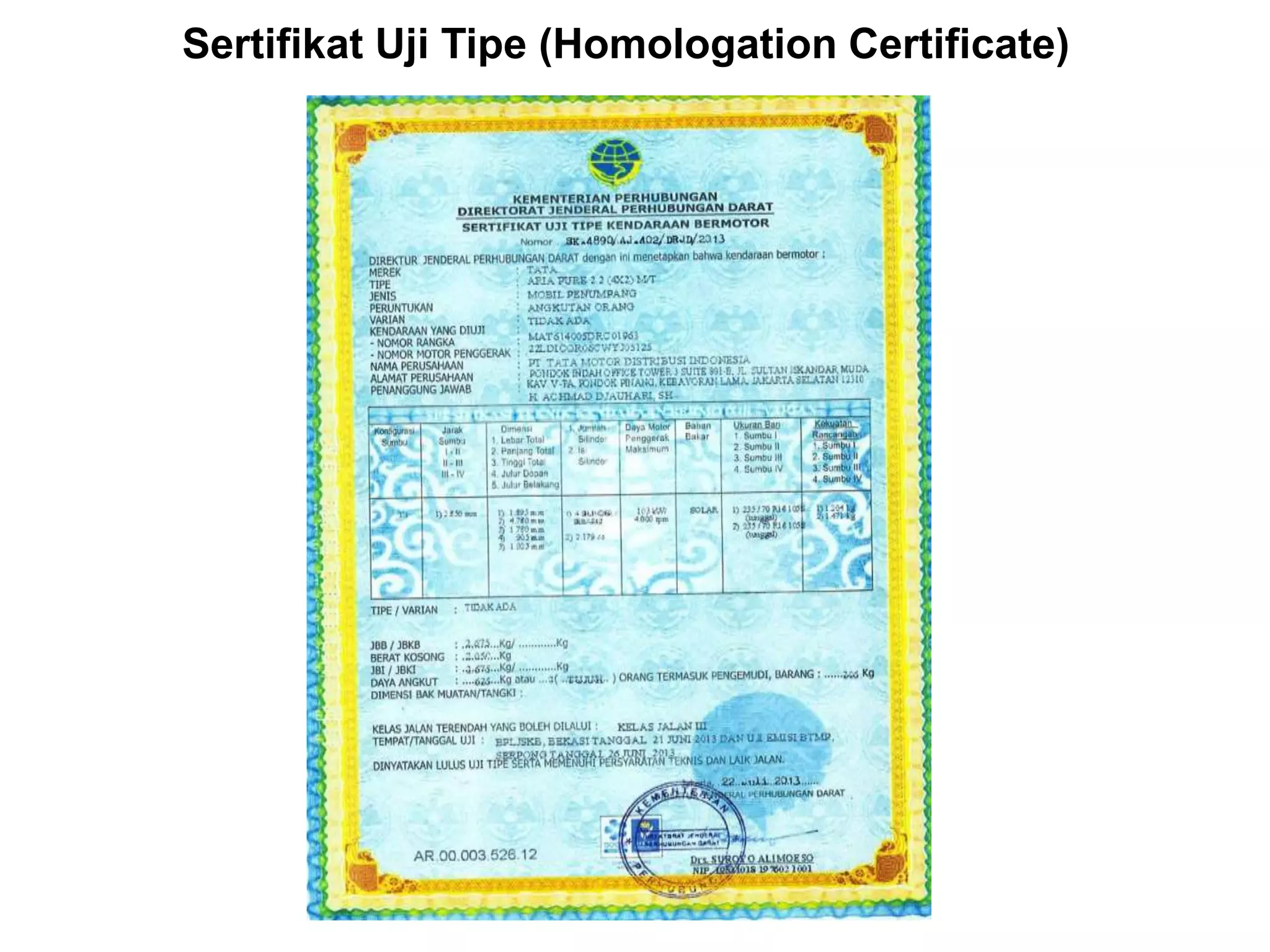 Homologation test of vehicle in Indonesia | PPTX
