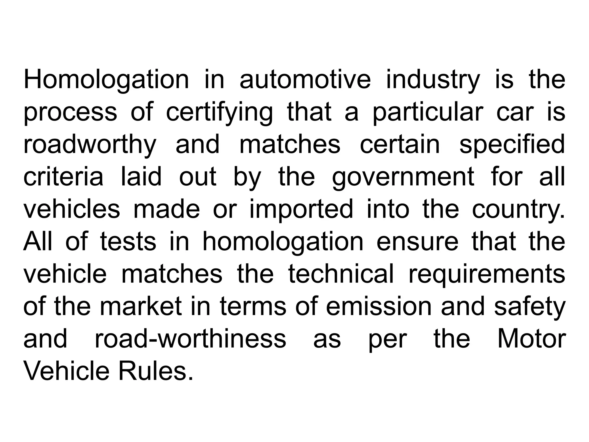 Homologation test of vehicle in Indonesia | PPTX