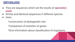 Phylogenetic relationships- Homology; Homologous sequences of proteins ...
