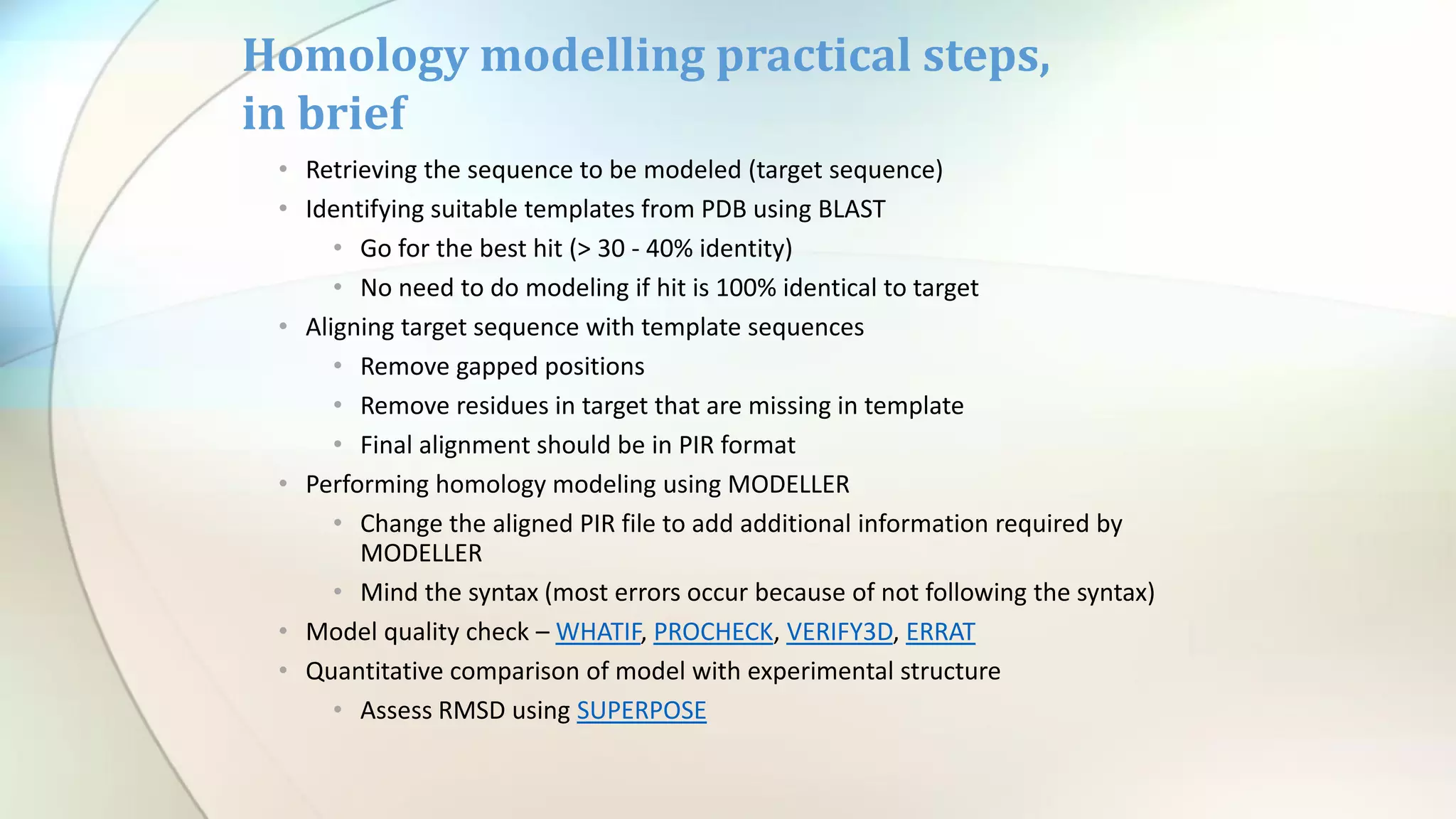 Structural Bioinformatics - Homology modeling & its Scope | PPT Structural Bioinformatics - Homology modeling & its Scope | PPT