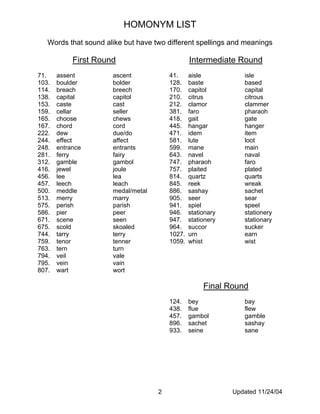 Homonym list | PDF