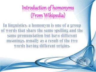 Homonyms and homophones | PPTX