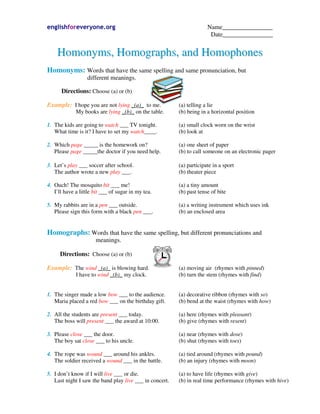 HOMONYMS, HOMOGRAPHS AND HOMOPHONES | PDF