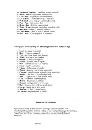 Homonyms, synonyms and antonyms Commonly used in communication | DOCX