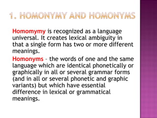 Homonymy | PPT