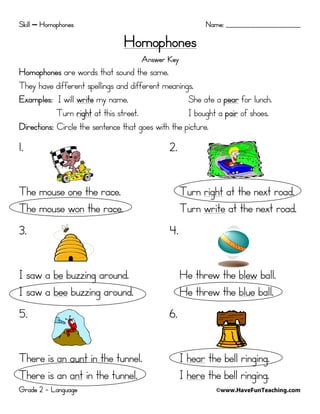 Homophones worksheet | PDF