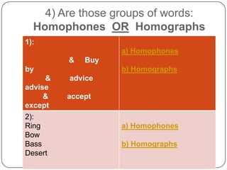 Homophones and homographs | PPTX