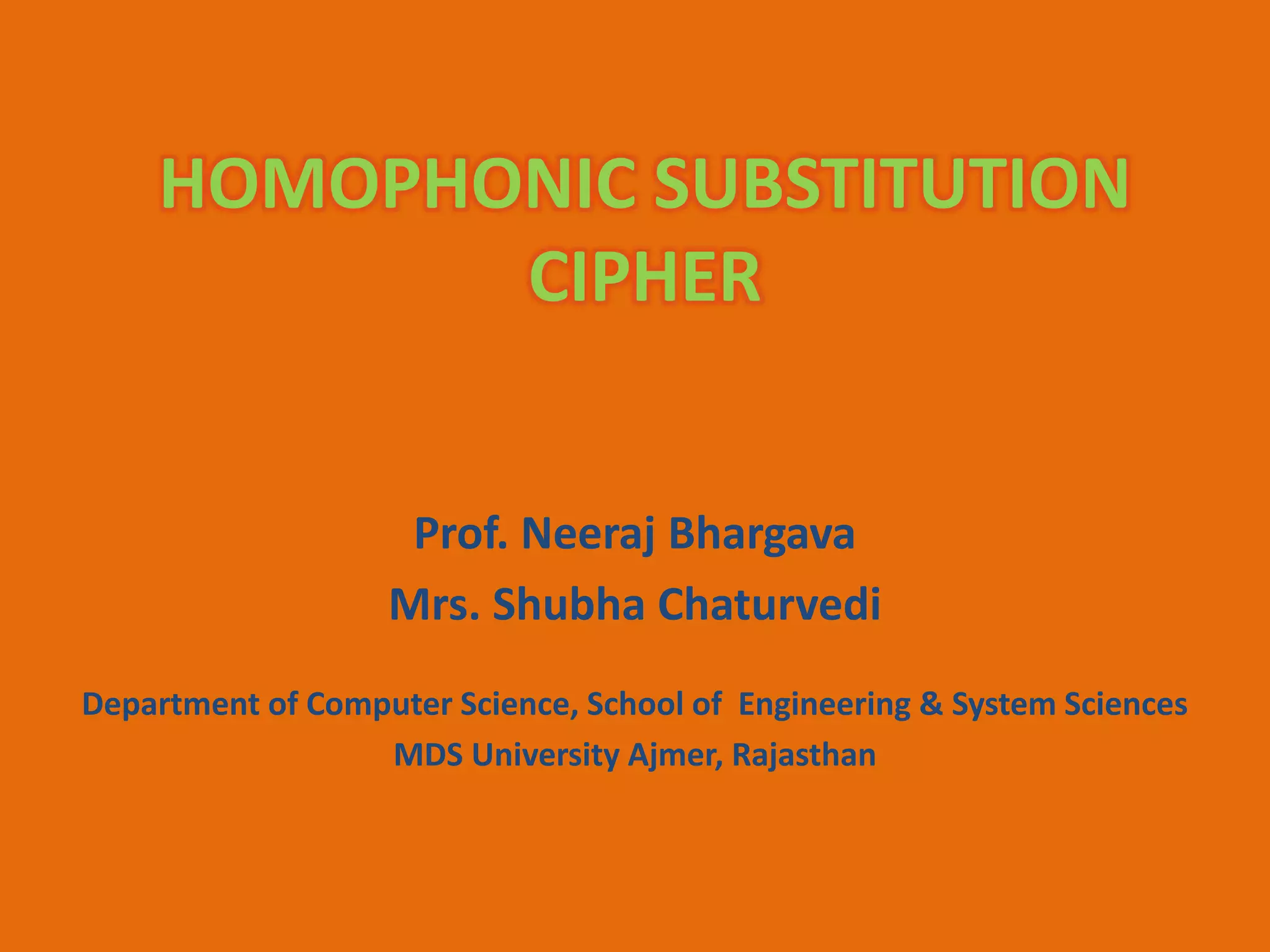 Homophonic Substitution Cipher | PPT