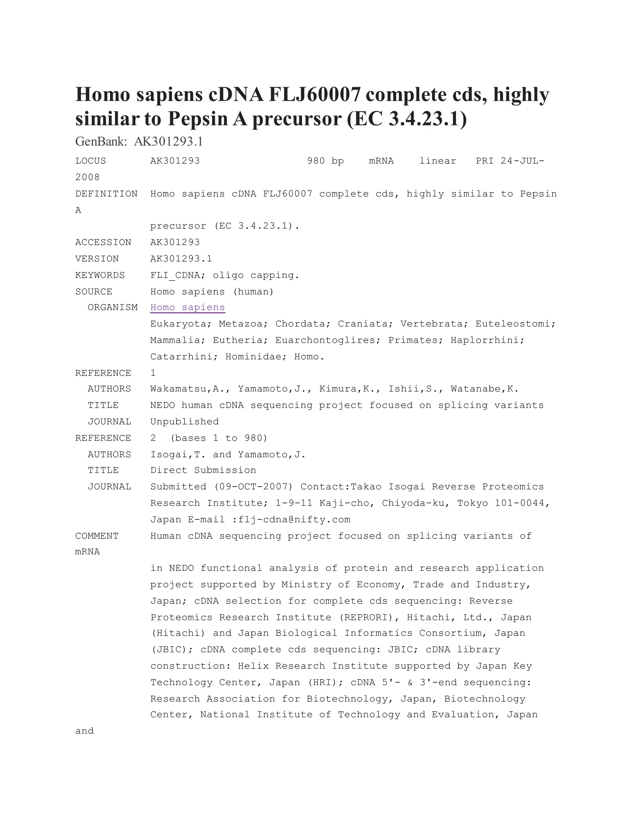 Homo sapiens (human pepsin) NCBI GENBANK | DOCX