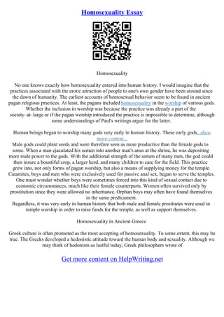 Homosexuality Essays | PDF