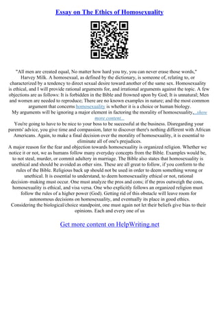 Homosexuality Essays | PDF