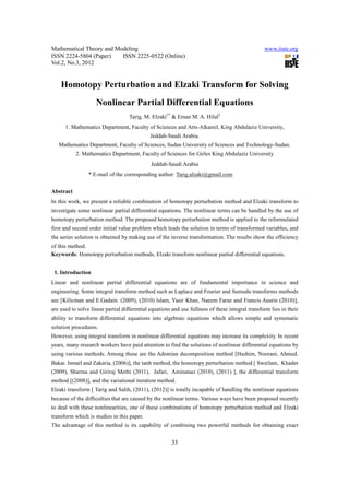 Homotopy perturbation and elzaki transform for solving nonlinear partial differential equations ...