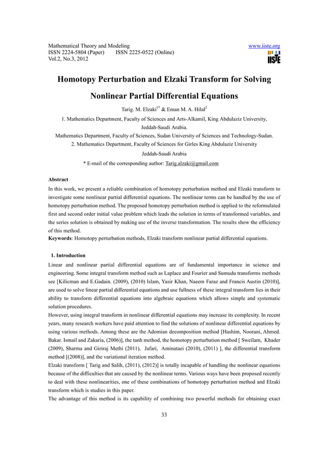 Homotopy Perturbation And Elzaki Transform For Solving Nonlinear Partial Differential Equations