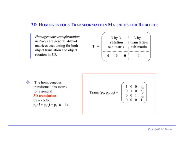 Homogrneous Transformation Matrix ppt presentation | PDF | 3-D Graphics ...