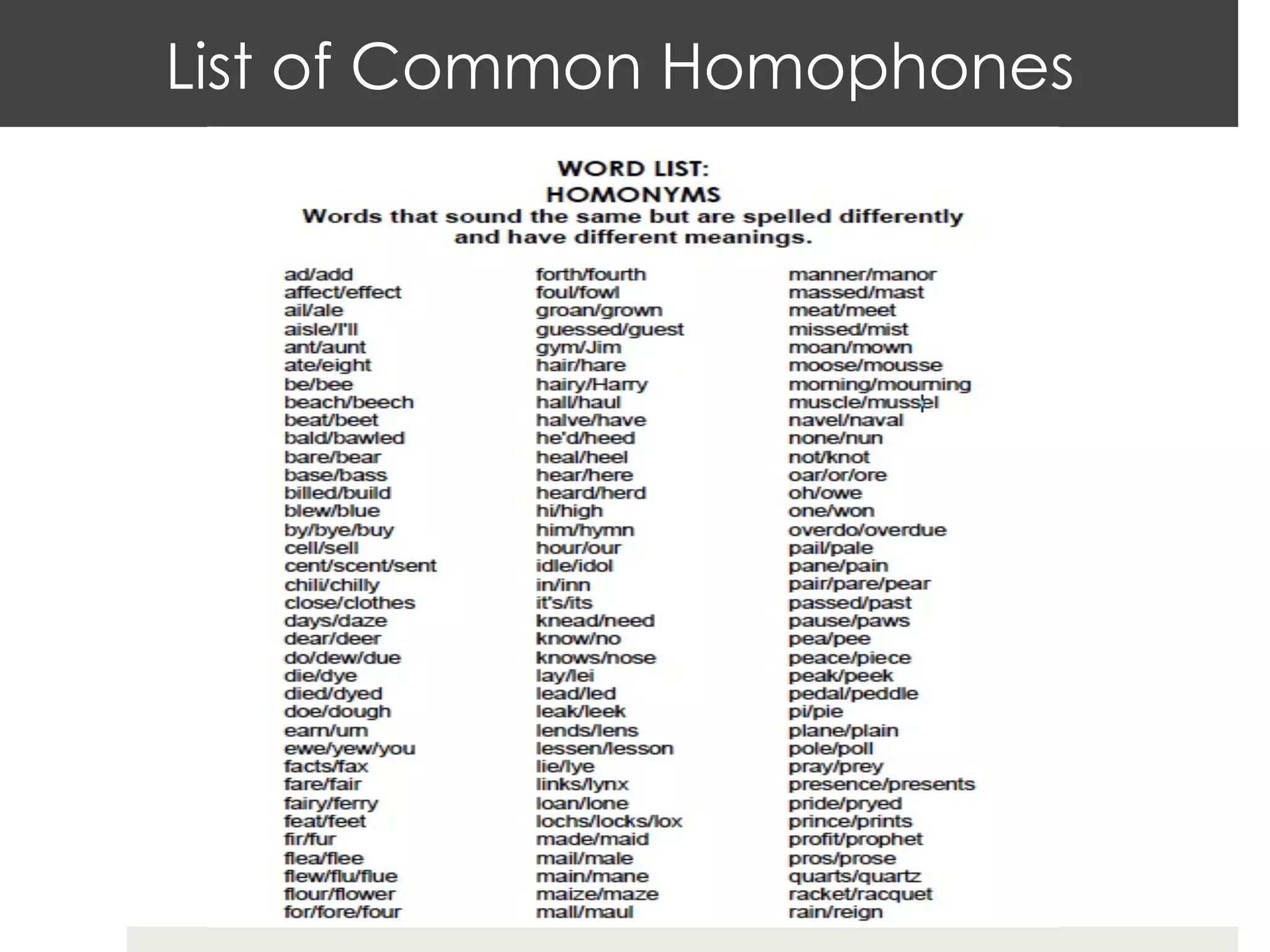 Homophones homographs & homonyms list with examples PDF | PDF | Musical ...