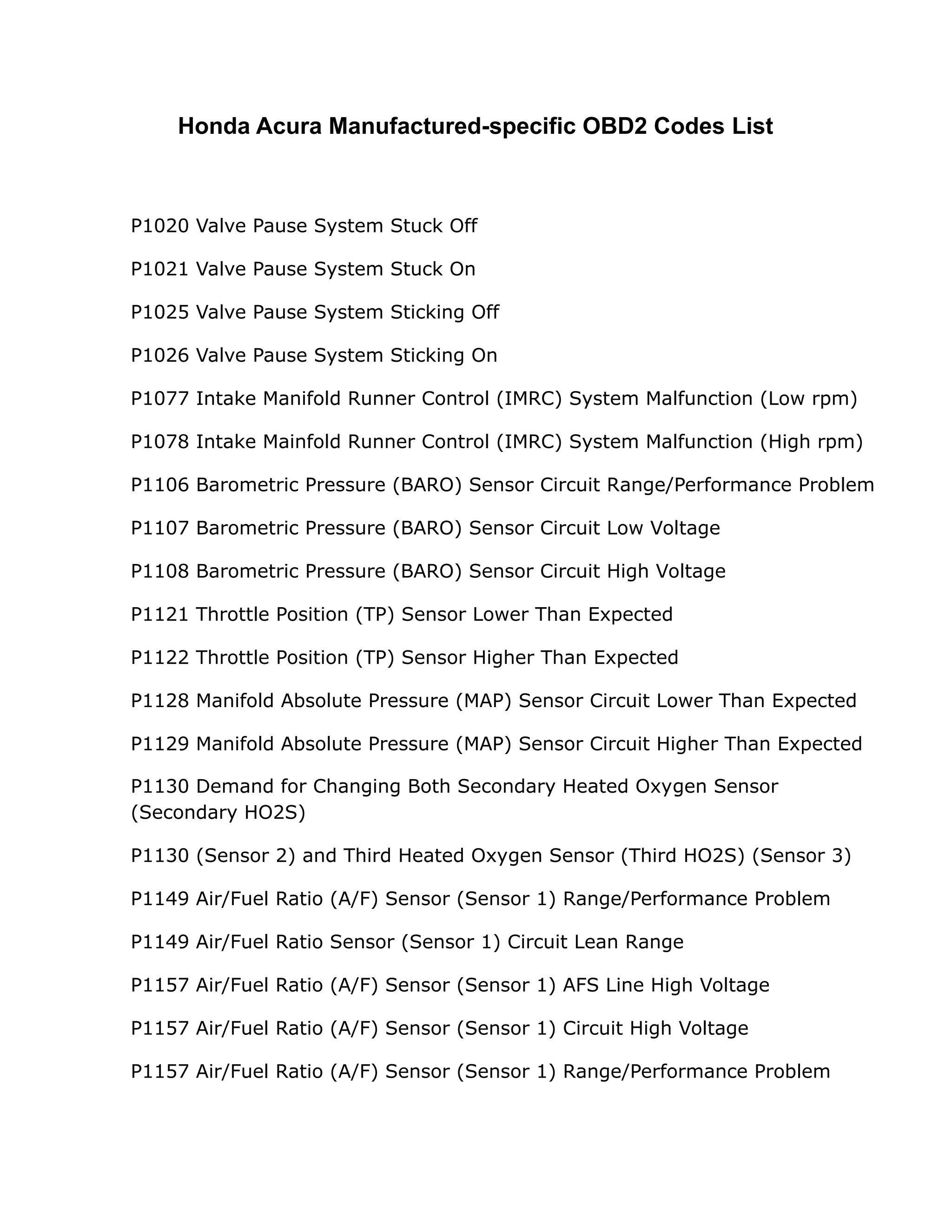 Honda/ Acura OBD2 Code List (PDF) | PDF