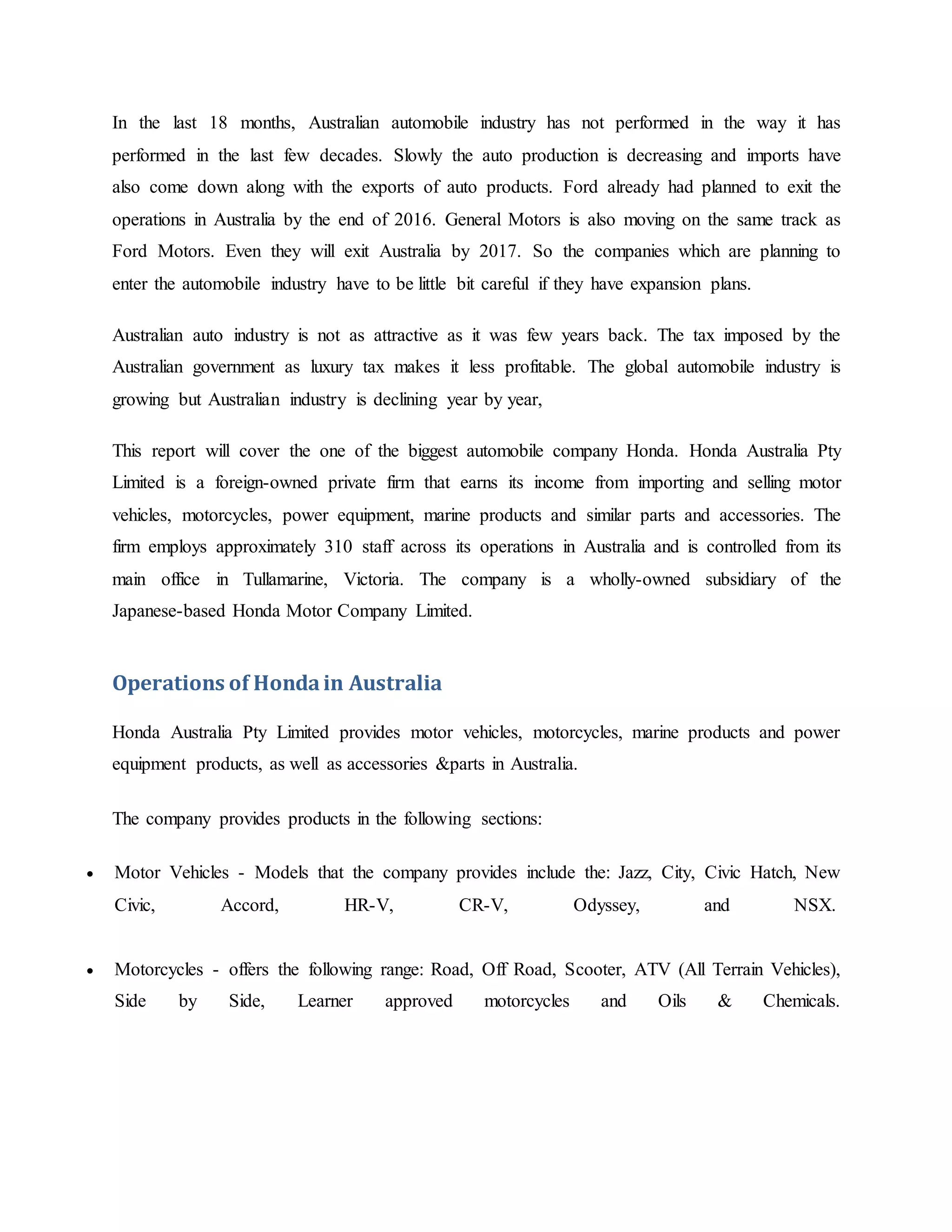 Honda in australia | DOCX