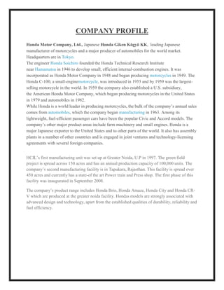 Honda motor company | DOCX