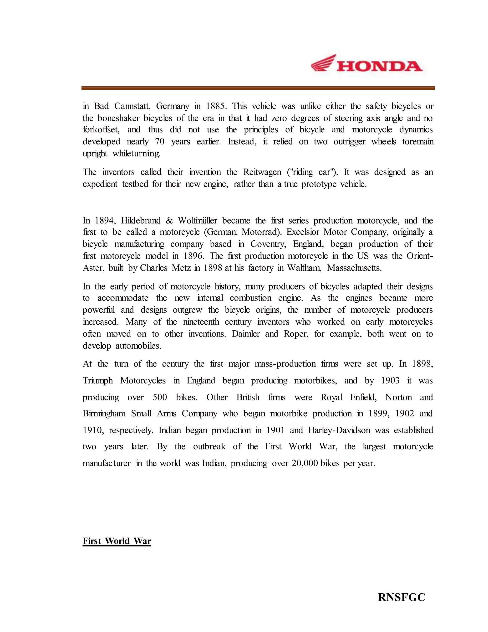 Honda motors project report | DOCX