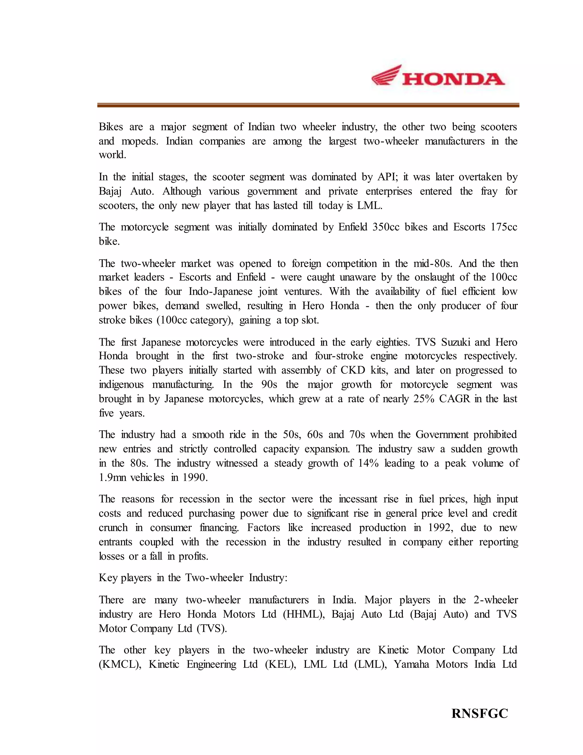 Honda motors project report | DOCX