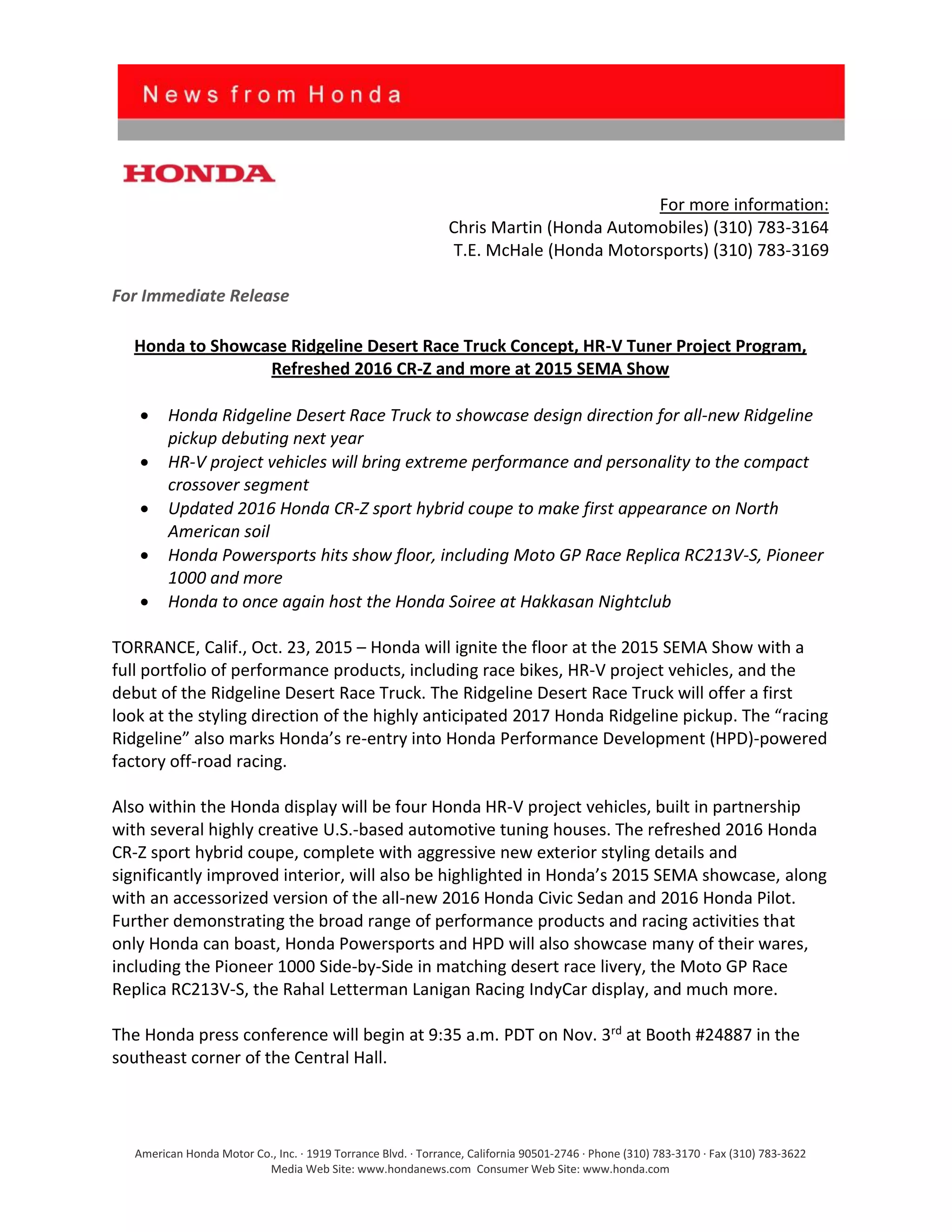 Honda sema 2015 preview release | PDF