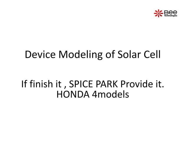SPICE Model of Honda solar cell | PPTX