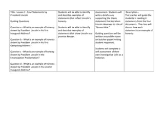 Honest abe lesson matrix | PPT
