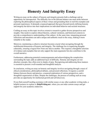 Honesty And Integrity Essay | PDF