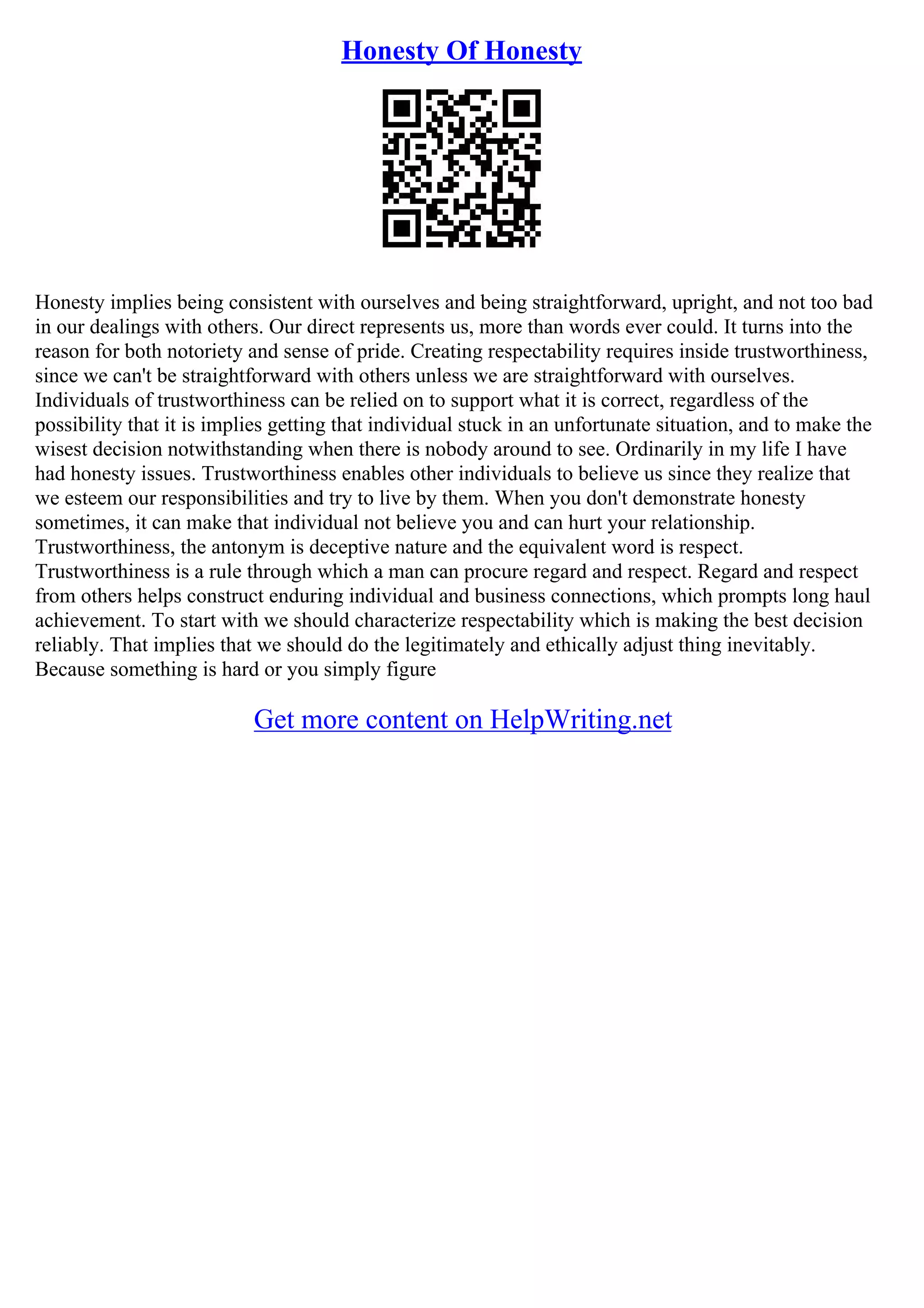 Honesty Definition Essay | PDF