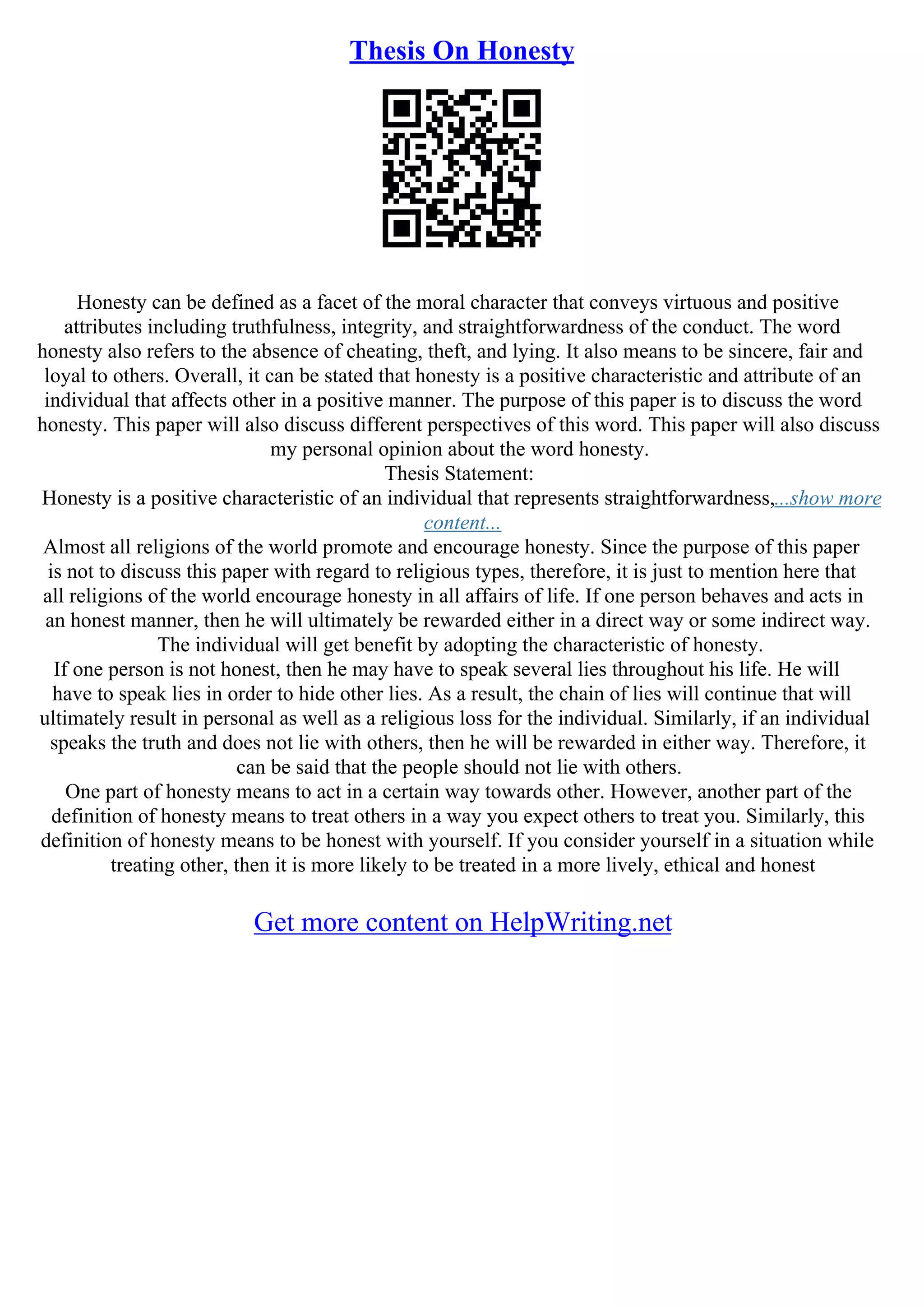 Honesty Definition Essay | PDF