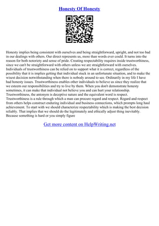 Honesty Definition Essay | PDF