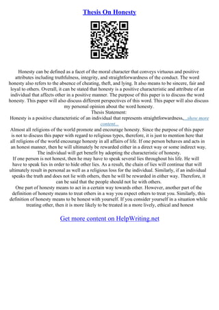Honesty Definition Essay | PDF