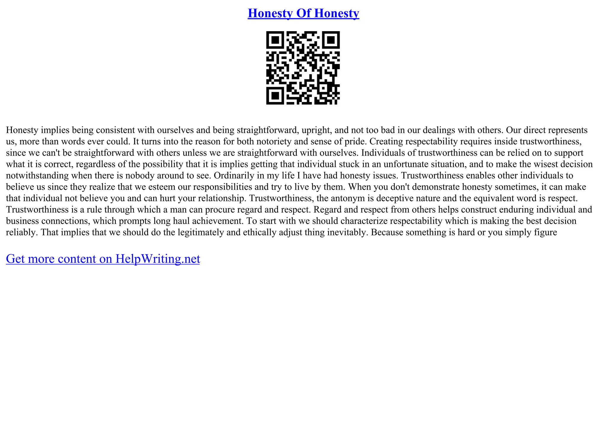 Honesty Of Honesty | PDF