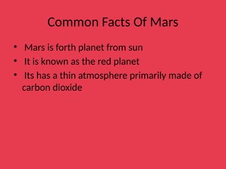 A PPT for kids to understand about the planet Mars | PPTX
