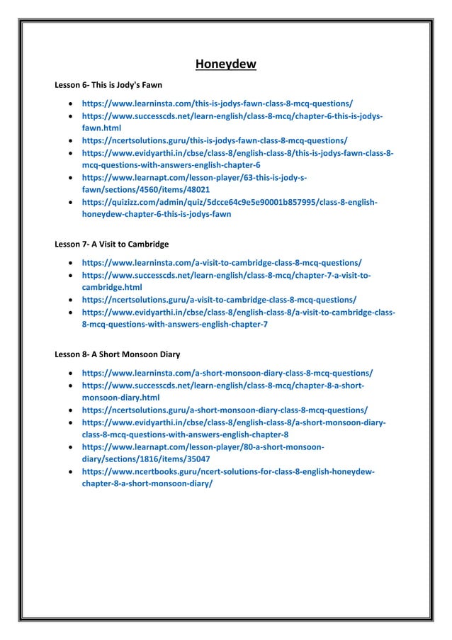 ENGLISH - Honeydew, Poem, Supplementary Reader | PDF | Educational Assessment | Education