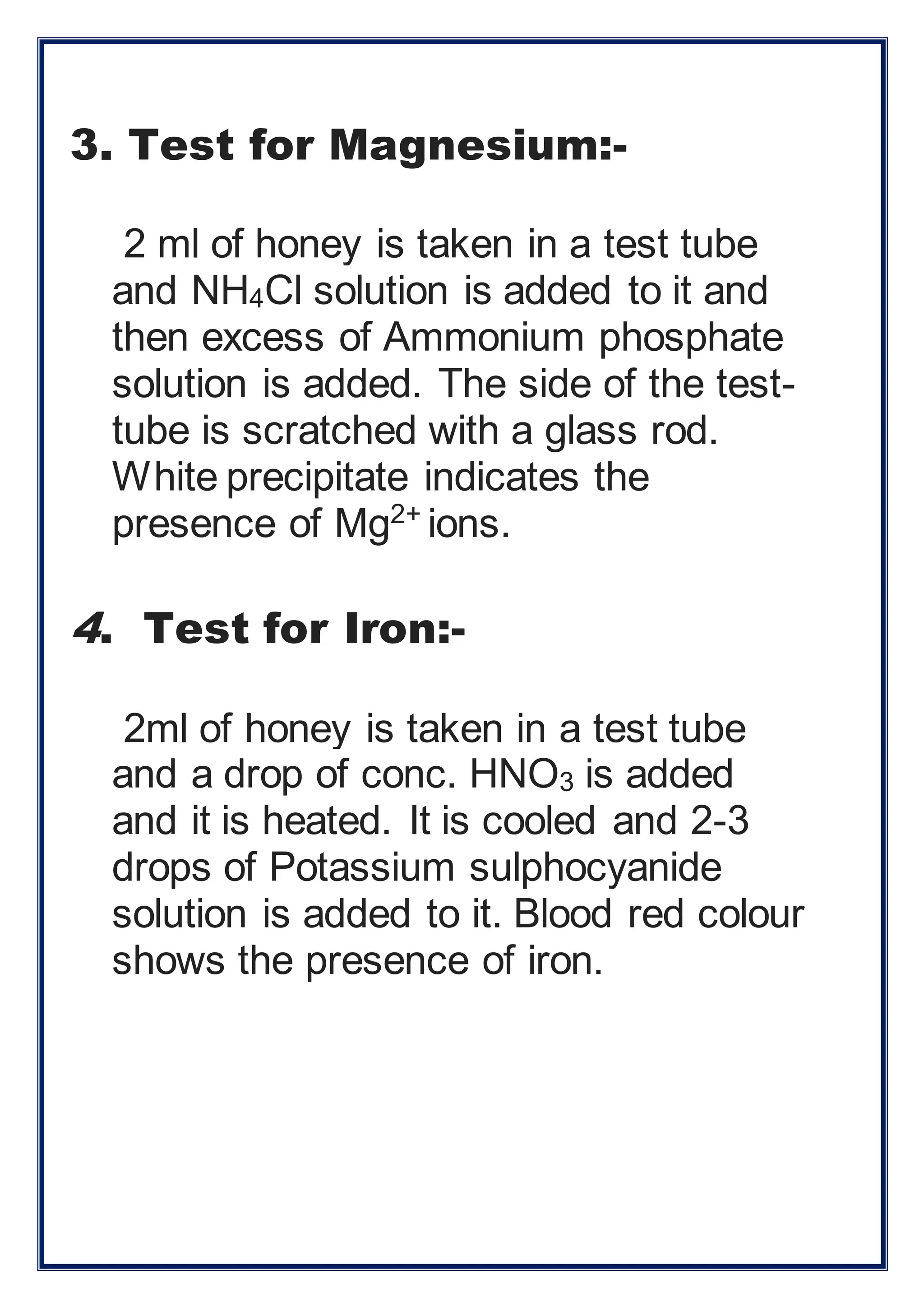 chemistry project for class 12 on analysis of honey | DOCX