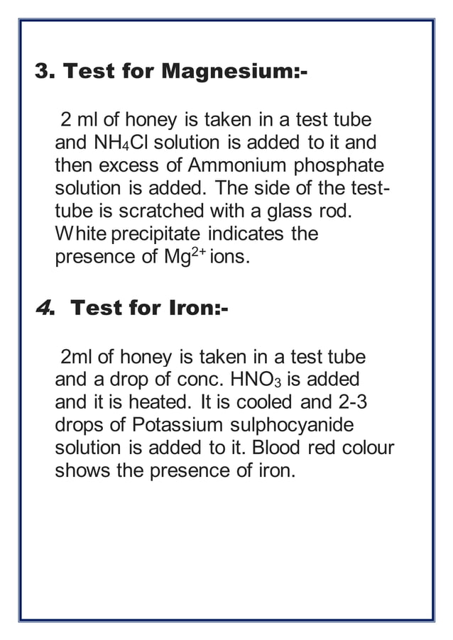 chemistry project for class 12 on analysis of honey | DOCX