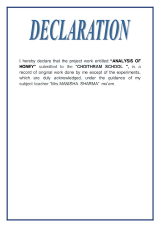 chemistry project for class 12 on analysis of honey | DOCX